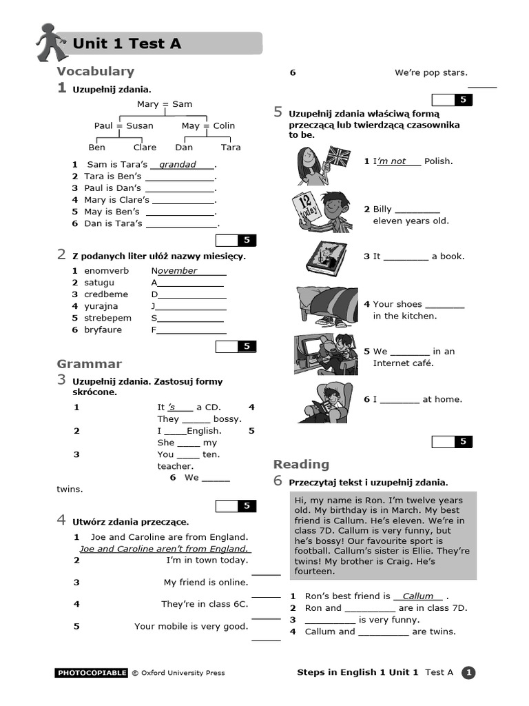 Steps in English 1 Unit 1 Test A | PDF