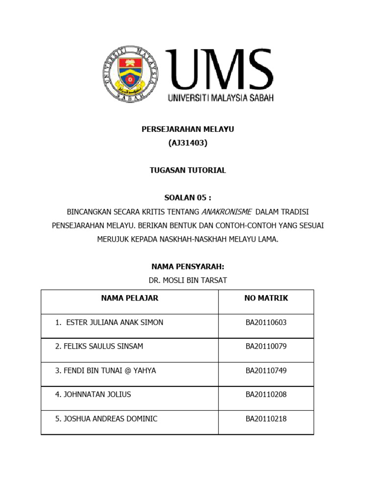 Soalan 5 - Esei Kumpulan Tutorial - Aj31403 | PDF