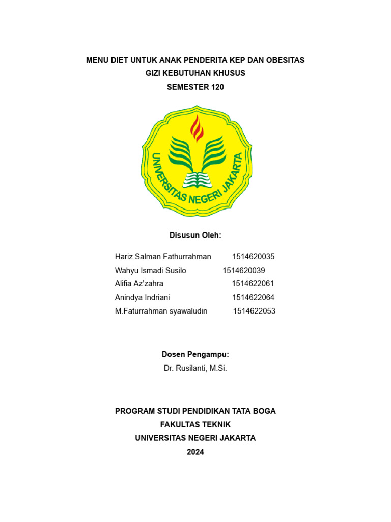 Menu Diet Anak Obesitas dan KEP | PDF