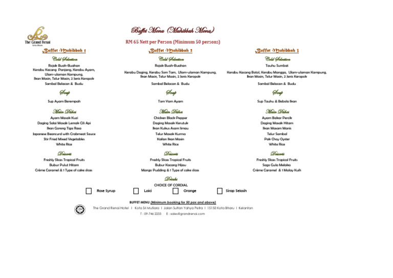 Buffet Menu RM65 Nett Per Person | PDF | Foods | Indonesian Cuisine