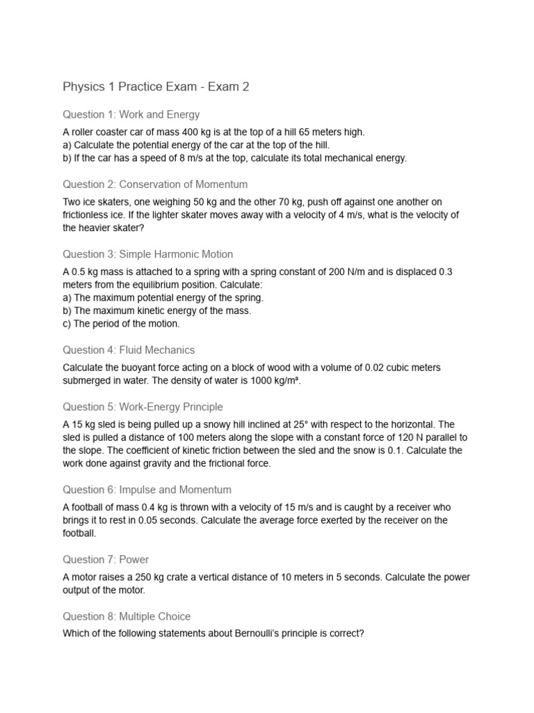 Physics 1 Exam 2 Practice Test | PDF | Science & Mathematics