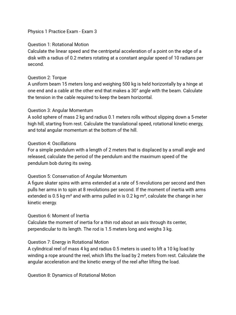Physics 1 Practice Exam - Exam 3 | PDF | Home & Garden | Science ...
