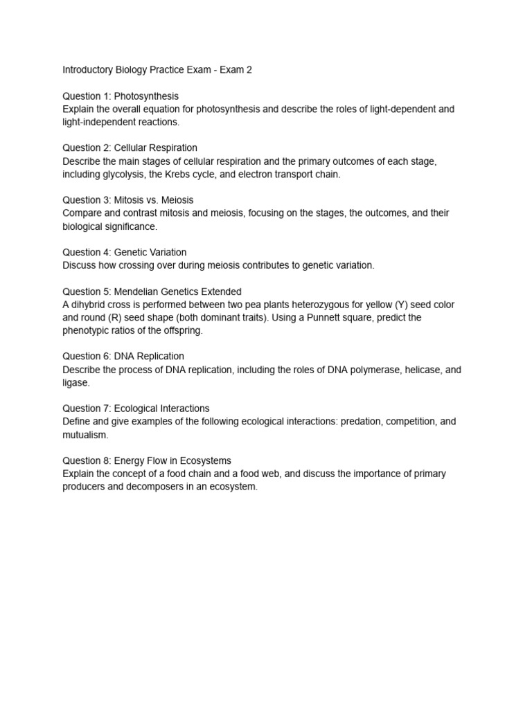 Introductory Biology Practice Exam - Exam 2 | PDF | Science & Mathematics