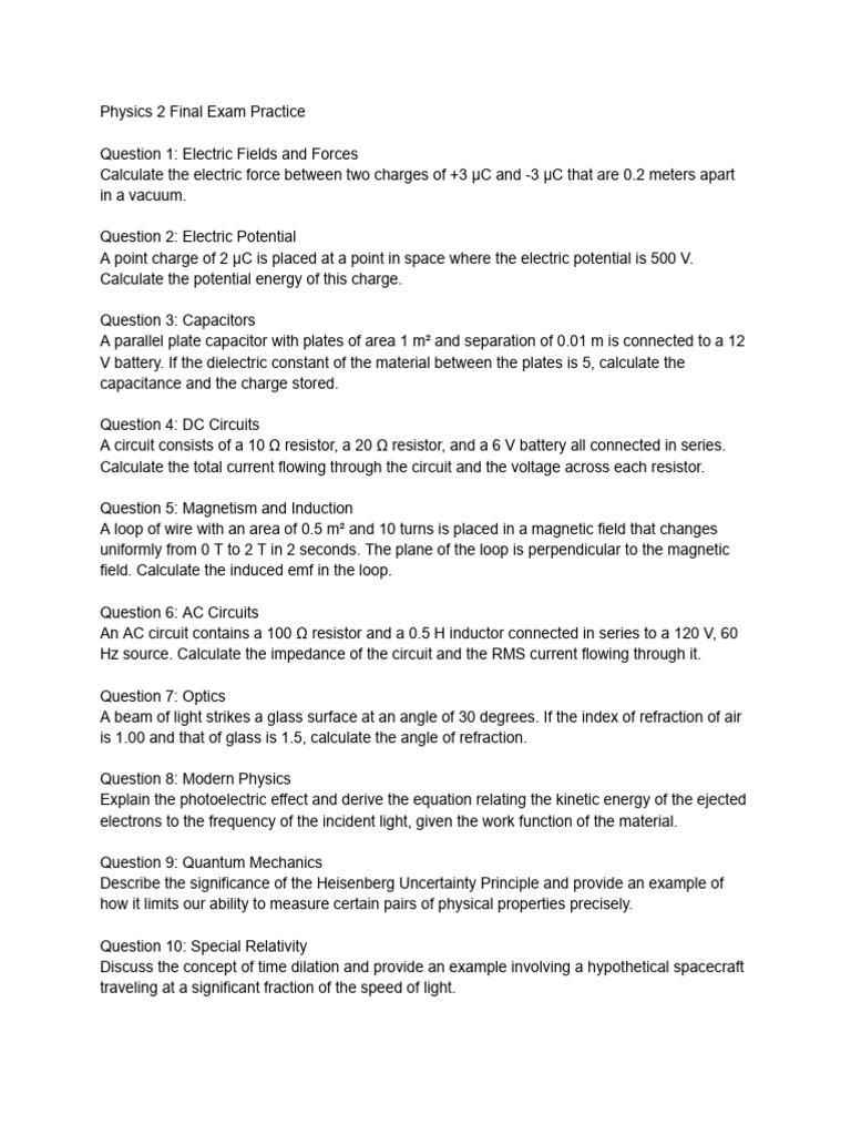Physics 2 Final Exam Practice | PDF | Science & Mathematics