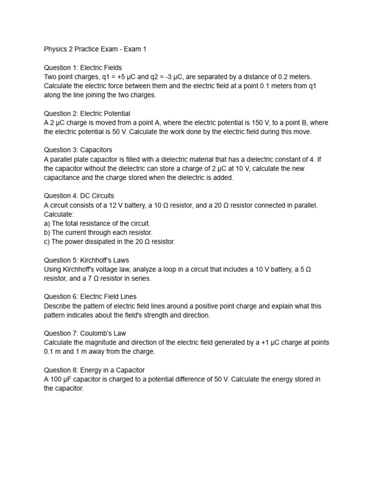 Physics 2 Practice Exam - Exam 1 | PDF | Teaching Methods & Materials ...