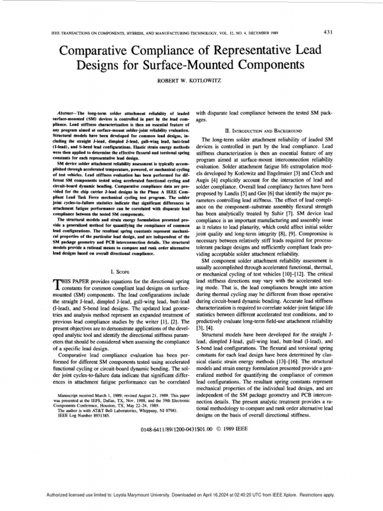 Surface-Mount Lead Compliance Analysis | PDF | Bending | Deformation ...