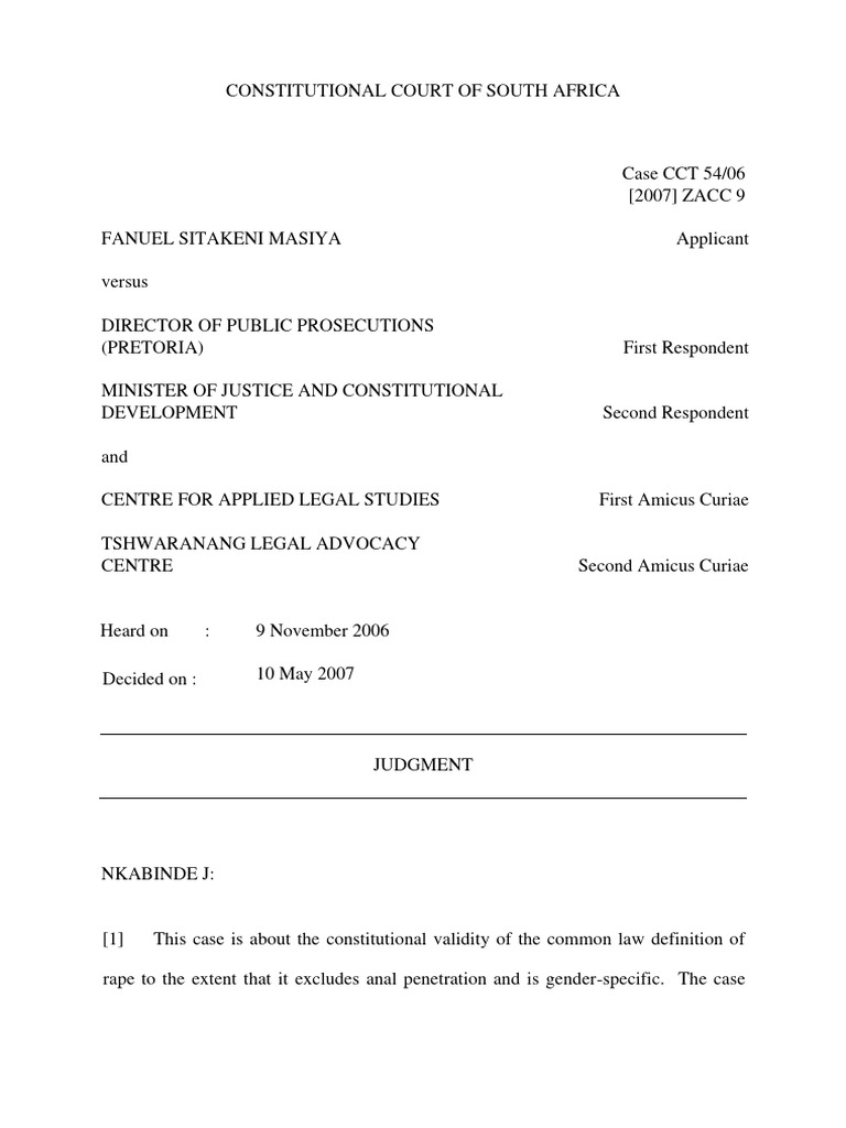 S v Masiya Print | PDF | Rape | Justice