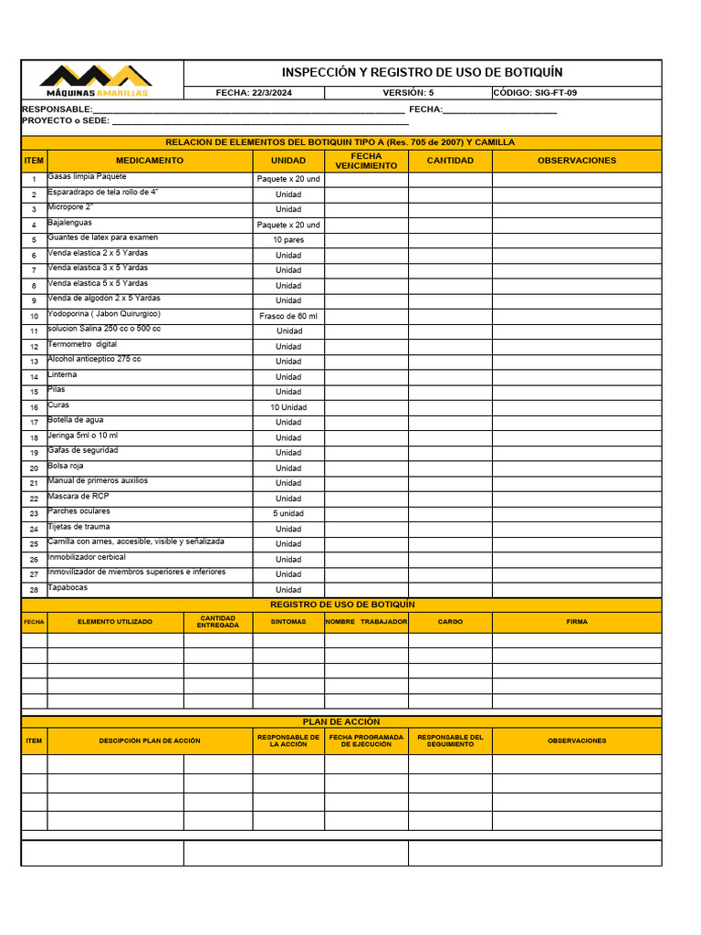 Sig-ft-09 Inspección Botiquín v5 | PDF