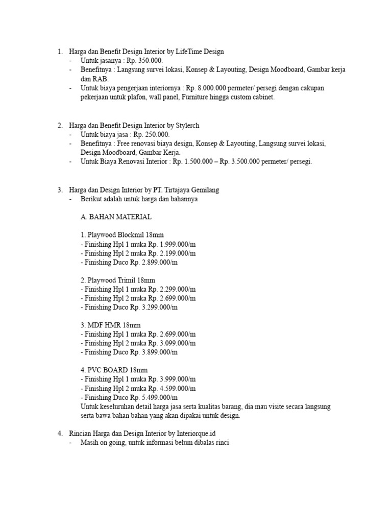 Harga Design Interior | PDF