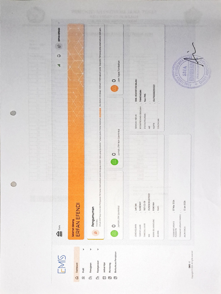 Screenshot EMIS 4.0 Bagian Dashboard | PDF