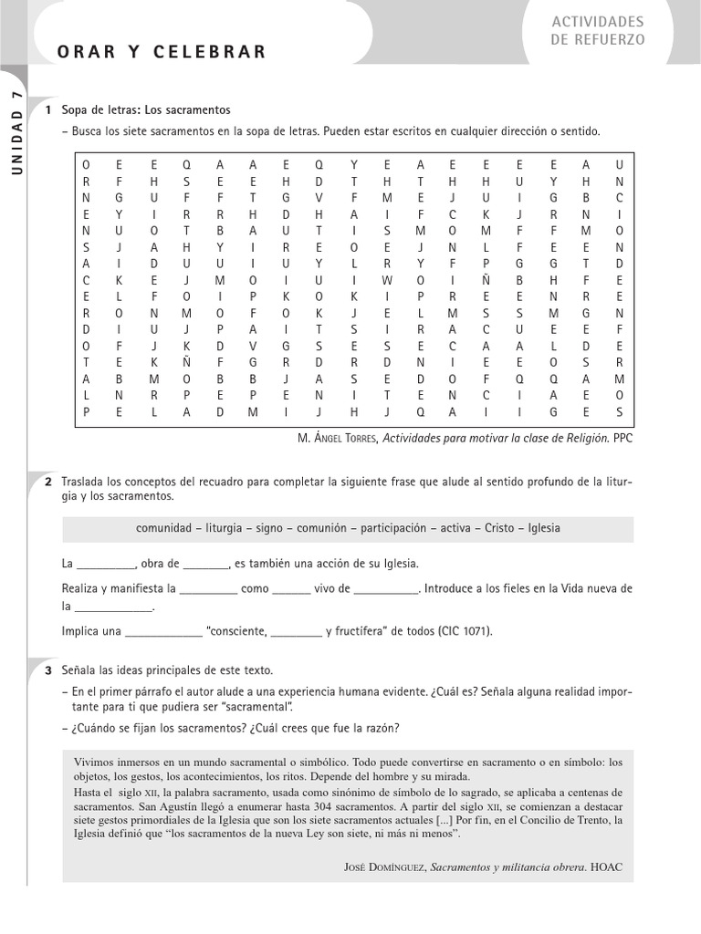 Actividades sobre los Sacramentos | PDF | Sacramentos | Adoración ...