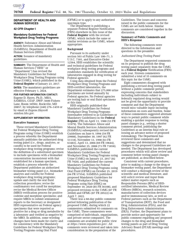 National Institute On Drug Abuse. Mandatory Guidelines For Federal ...