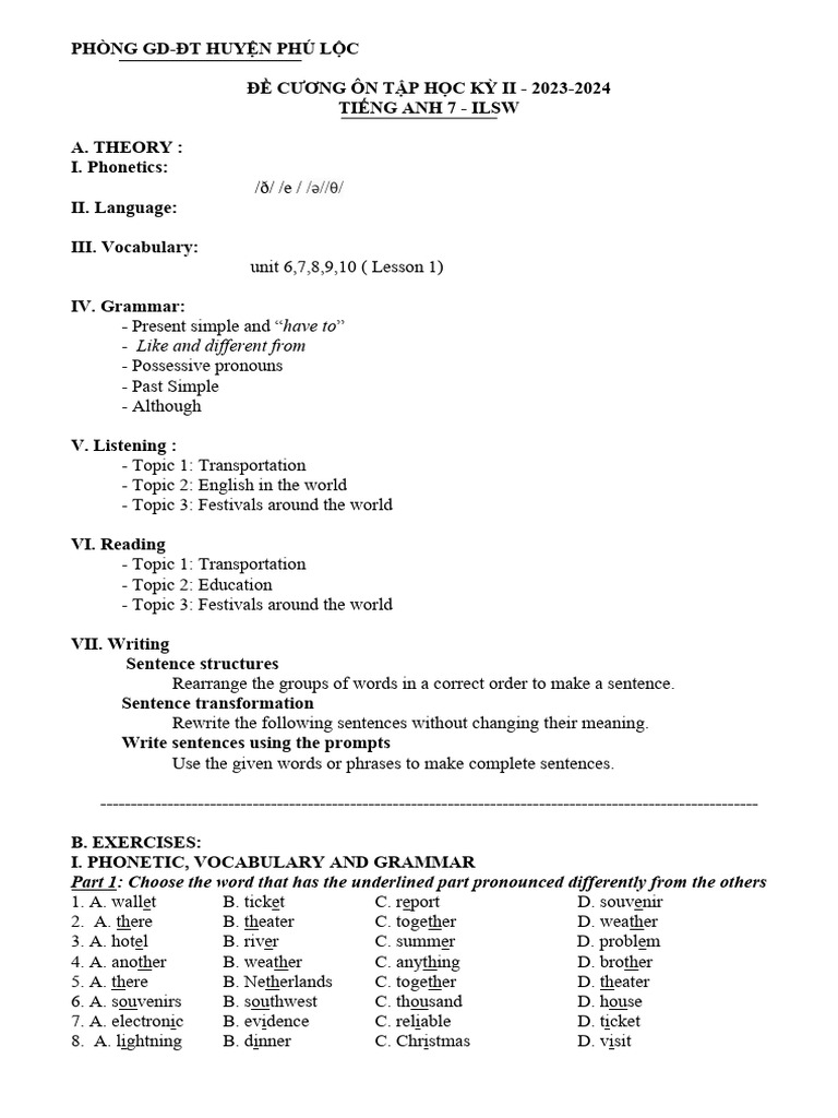 Đề Cương Học Kì 2 Ilsw 7 | PDF | Baggage