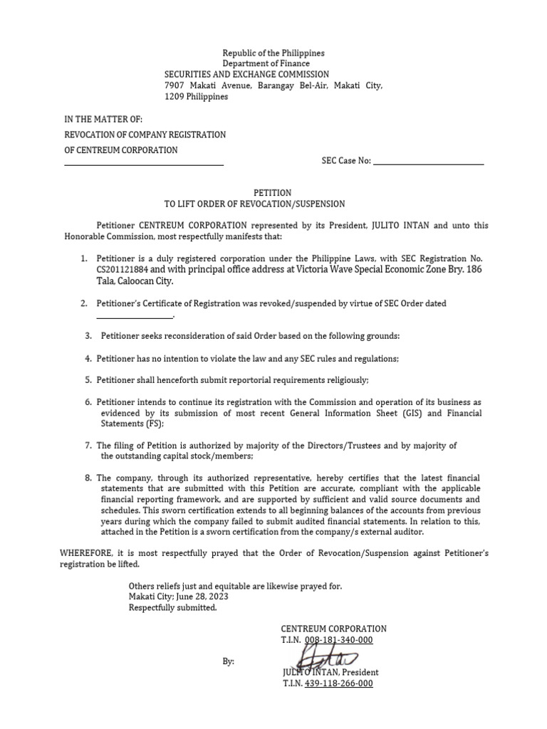 Amnesty Petition To Lift - Sample Format.309f120b | PDF | Affidavit ...