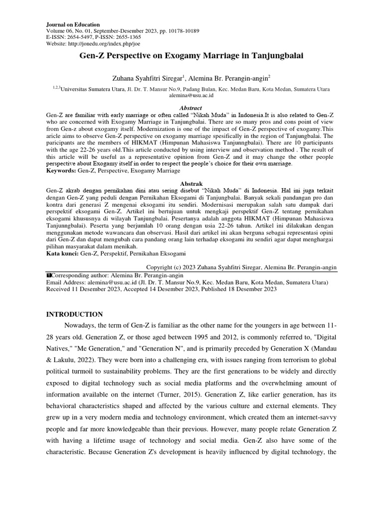 Gen Z Perspective On Exogamy Marriage Intanjungbalai | PDF | Marriage ...