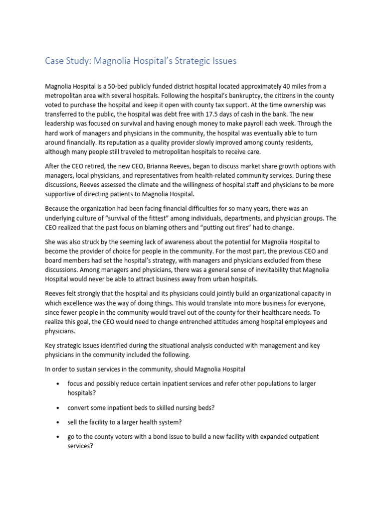 Case Study - Magnolia Hospital | PDF | Patient | Hospital