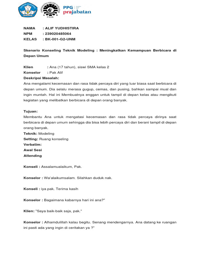 Skenario Konseling Teknik Modeling - 2 | PDF