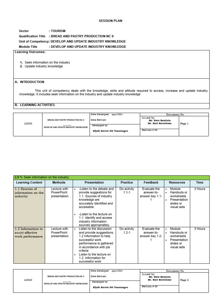 Session Plan | PDF | Learning | Lecture