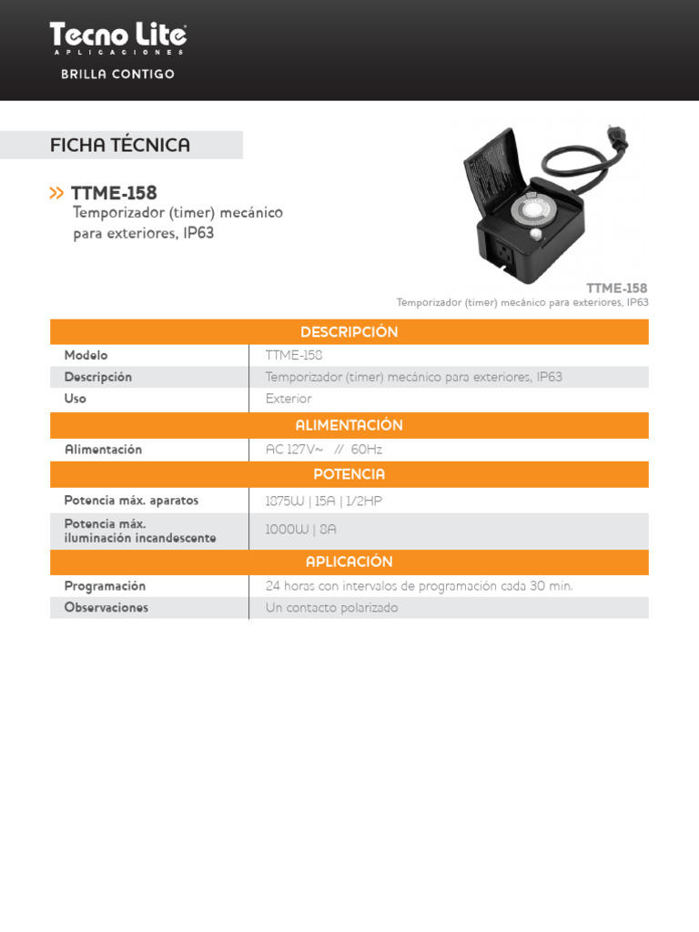 Ficha tecnica-TTME-158 - Tecnolite | PDF