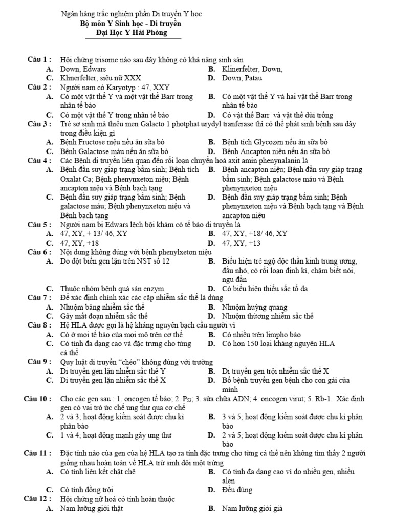 (123doc) Ngan Hang Trac Nghiem Phan Di Truyen y Hoc Bo Mon y Sinh Hoc ...