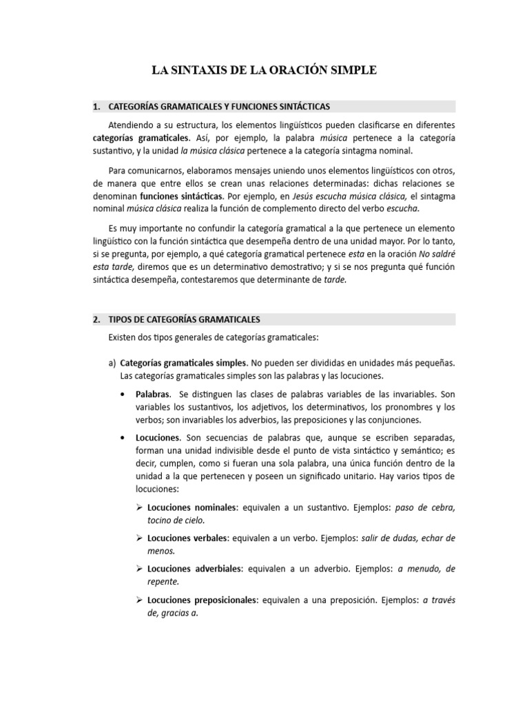 La Sintaxis de La Oración Simple | PDF | Adverbio | Verbo