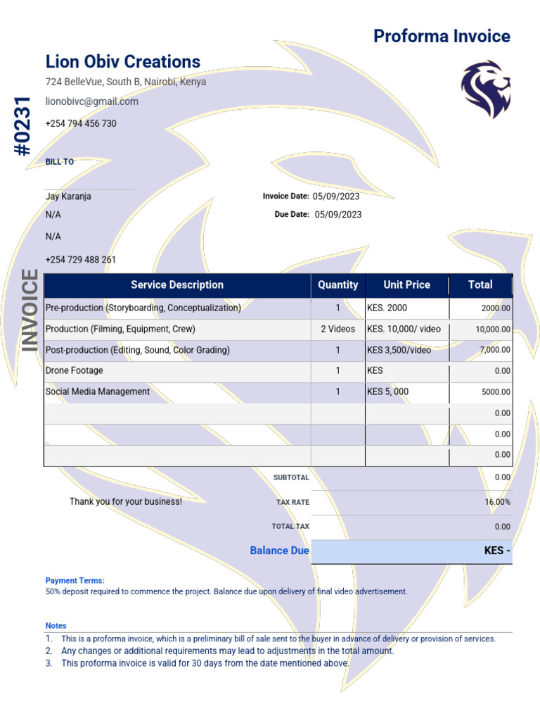 Lion_Obiv Invoice | PDF | Invoice | Payments