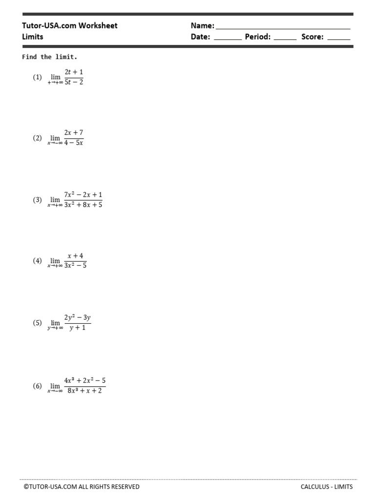 Calculus Limits Worksheet and Answers | PDF