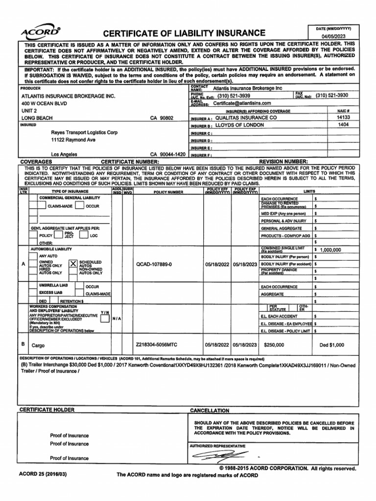 Cert of Liability | PDF