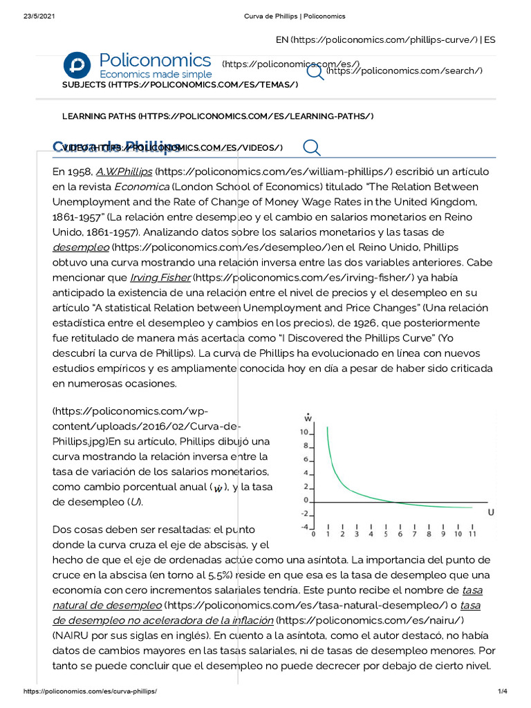 Historia y Evolución de la Curva de Phillips | PDF | Curva de Phillips ...