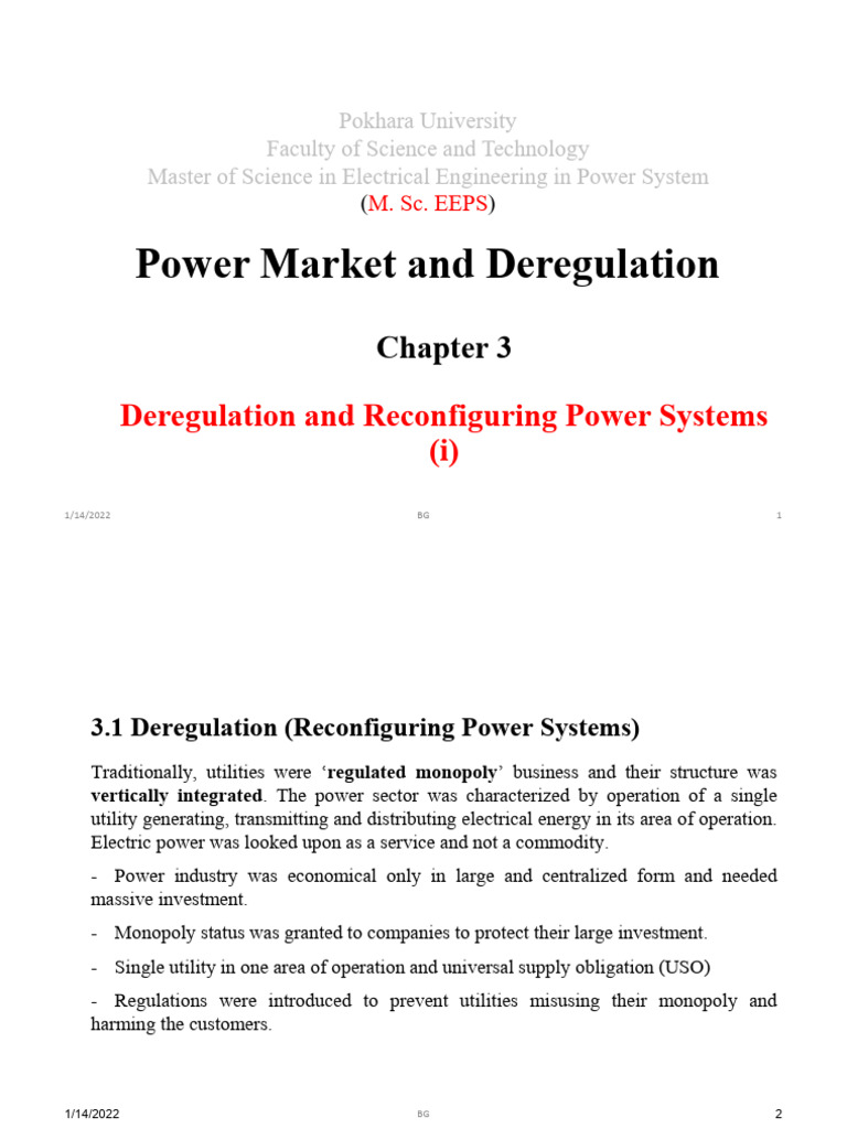 Power System Deregulation Guide | PDF | Public Utility | Electric Power