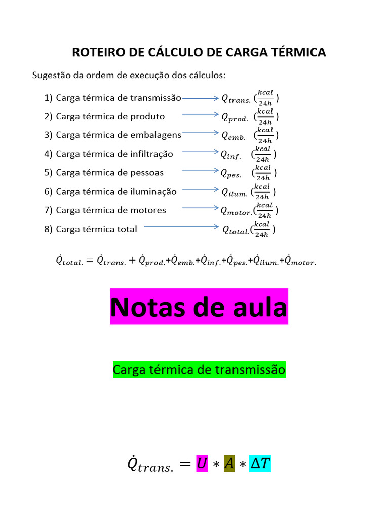 Roteiro de Cálculo de Carga Térmica | PDF | Calor | Termodinâmica