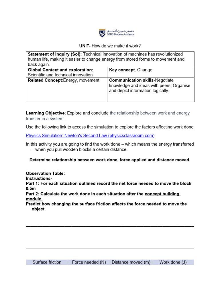 Work Record Sheet | PDF | Force | Friction