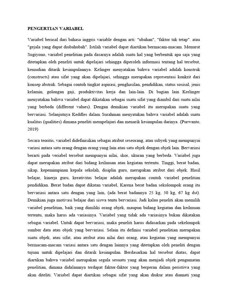 Definisi dan Macam Variabel Penelitian | PDF