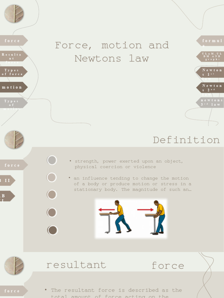 Physics Presentation Force - Motion - Newtons Law | PDF | Force | Acceleration