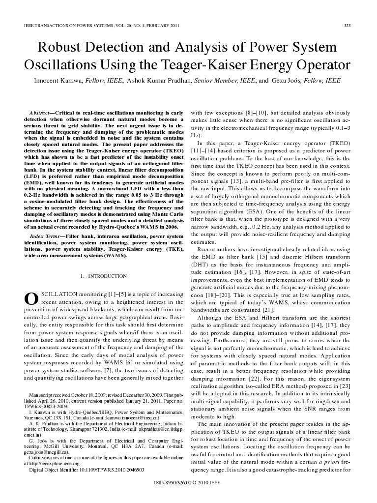 Robust Detection And Analysis Of Power System Oscillations Using The