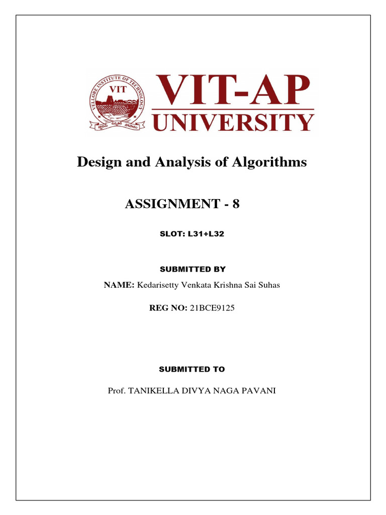 21bce9125 Daa Assignment 8 Pdf Dynamic Programming Algorithms