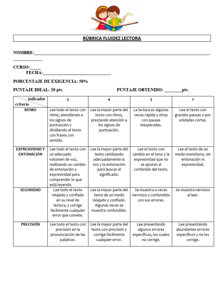 Rúbrica Fluidez Lectora | PDF | Puntuación | Lingüística