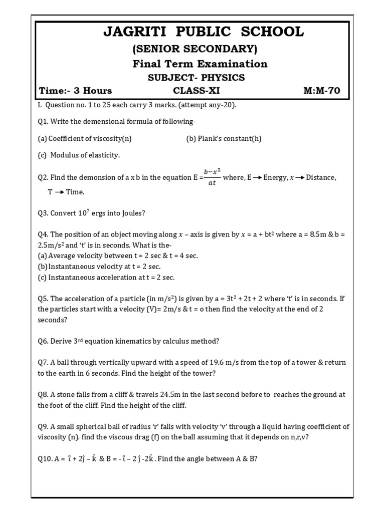 11th Physics Final Term | PDF | Velocity | Acceleration