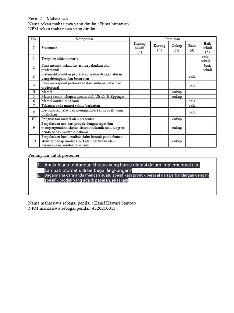 Form2 Penilaian Hanif&Bima | PDF