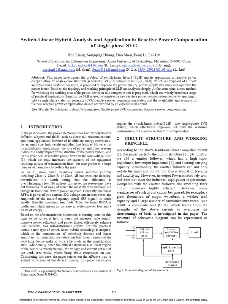 Switch-Linear Hybrid Analysis and Application in Reactive Power Compensation of Single-Phase SVG ...