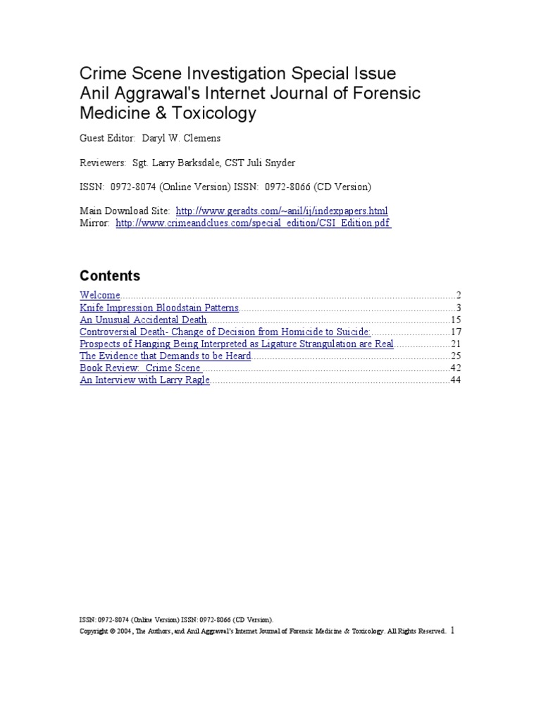 Crime Scene Investigation Special Issue Anil Aggrawal's Internet ...
