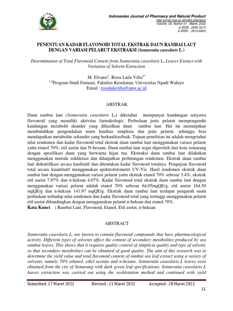 "Flavonoid Daun Rambai Laut" | PDF