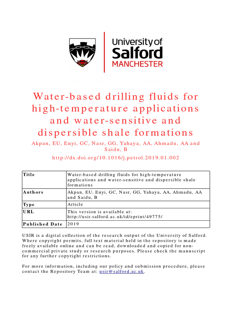 High-Temp Water-Based Drilling Fluids | PDF | Viscosity | Sodium Chloride