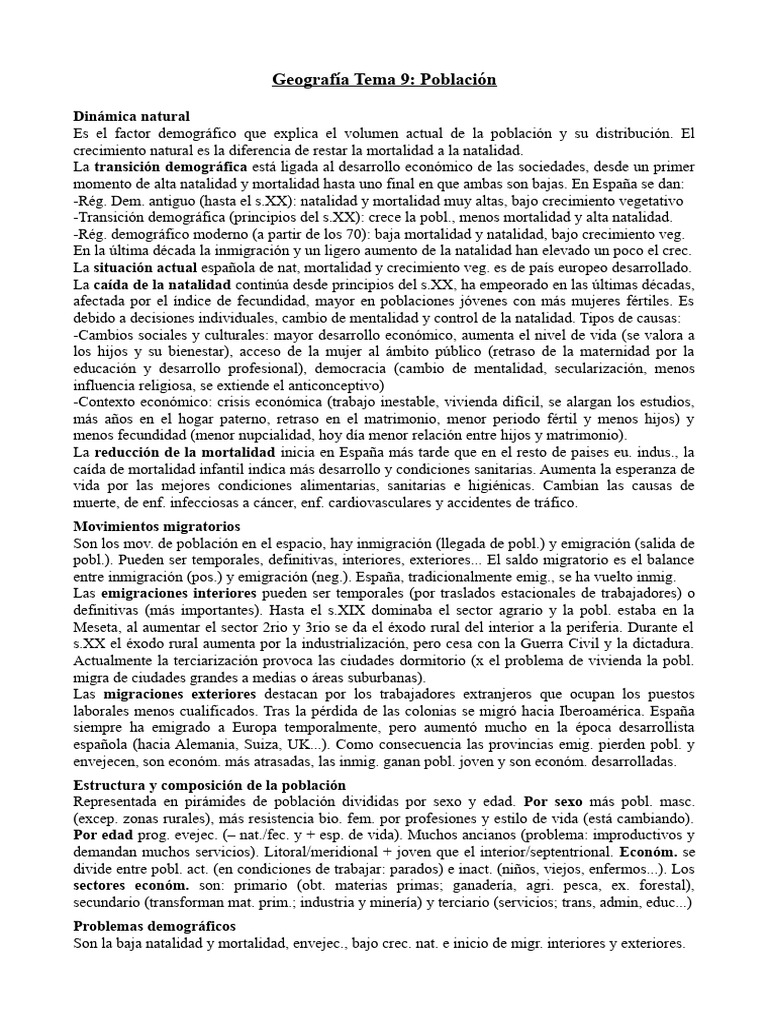 Geo Tema 9 Poblacion | PDF | Demografía | España