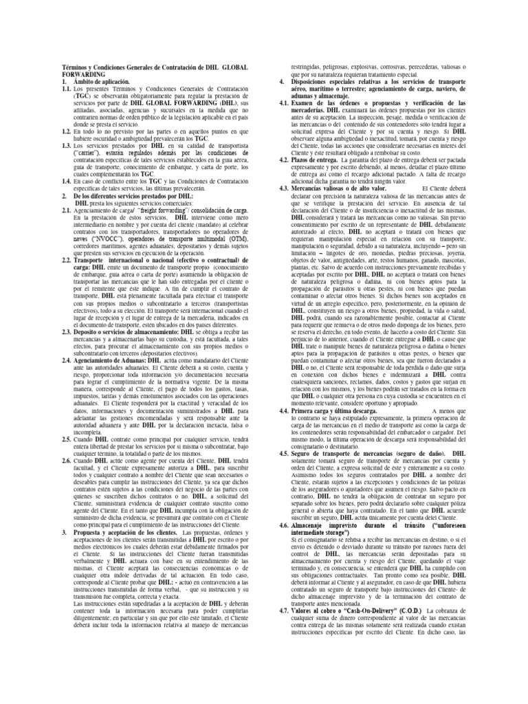 DHL Loc DGF HN Es Local Terms and Conditions Oct2017 | PDF | Póliza de ...