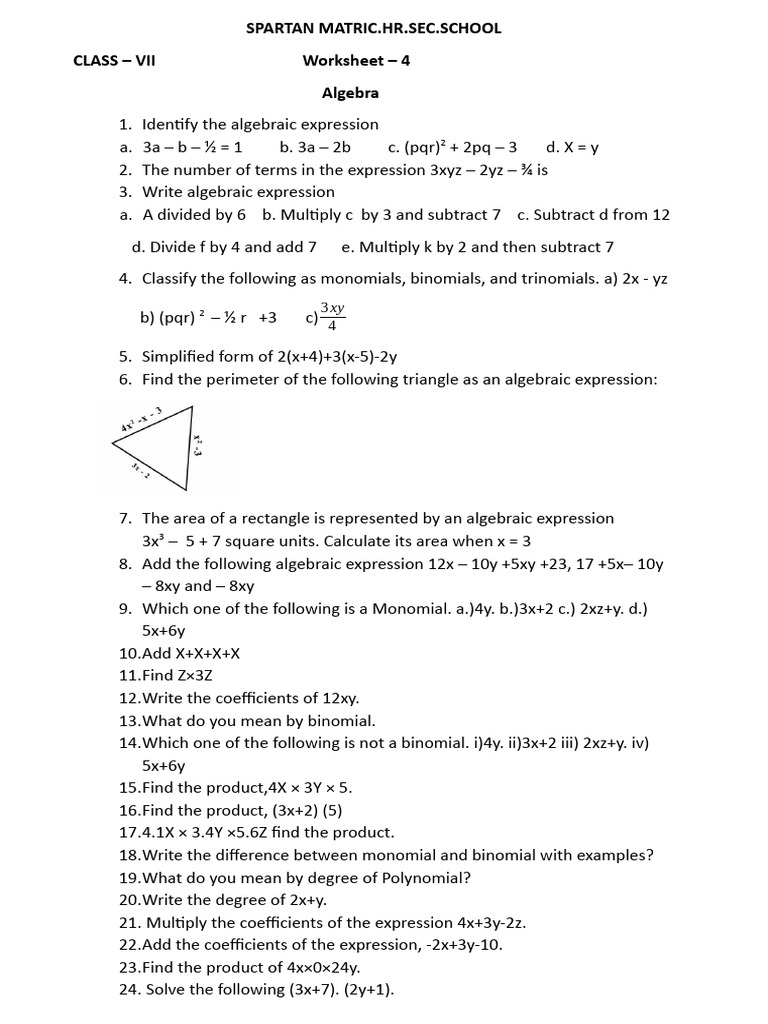 Worksheet - 4 algebra | PDF | Multiplication | Area