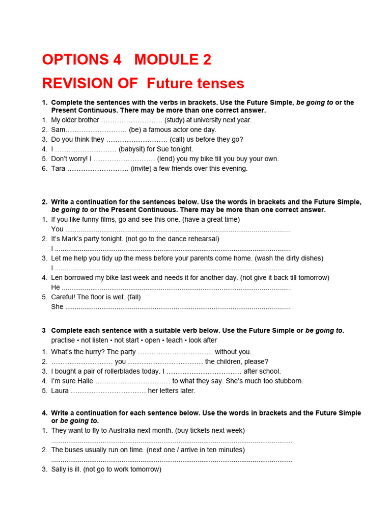 Future Tenses Revision Exercises | PDF