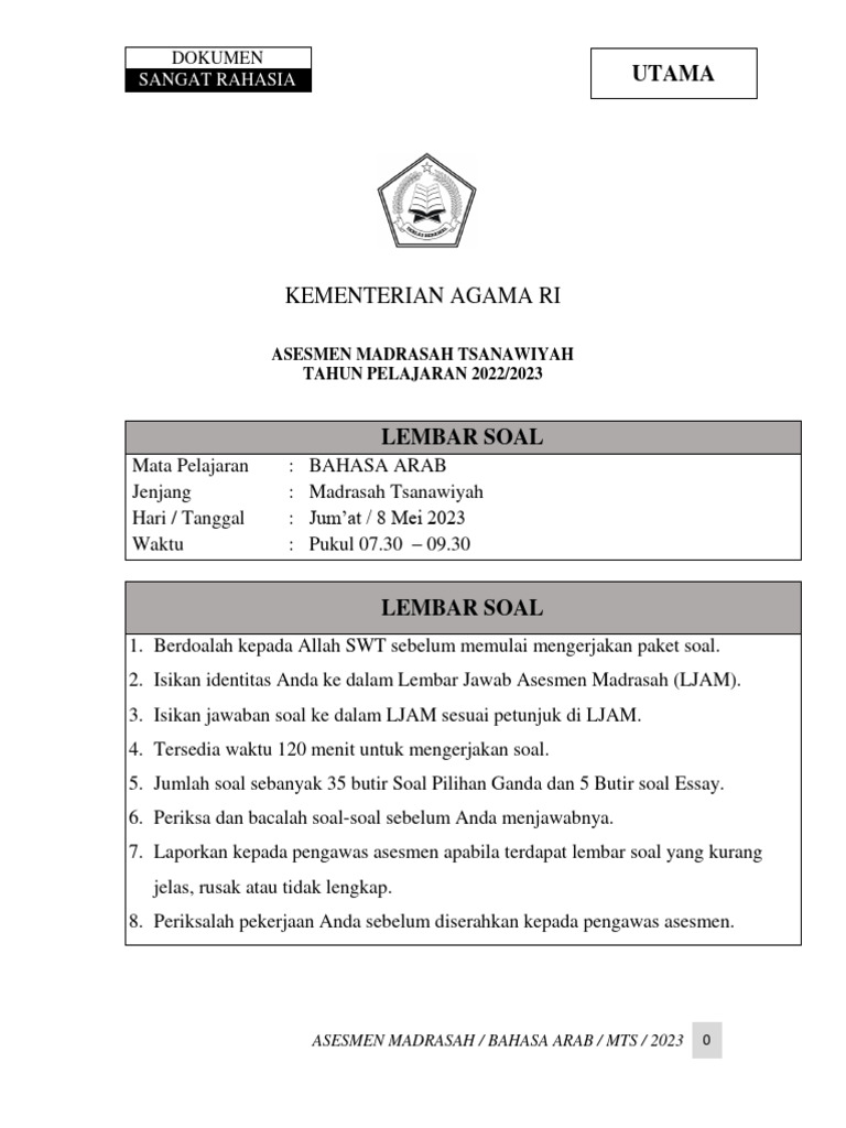 Soal Dan Kunci AM B. Arab 2022-2023 | PDF