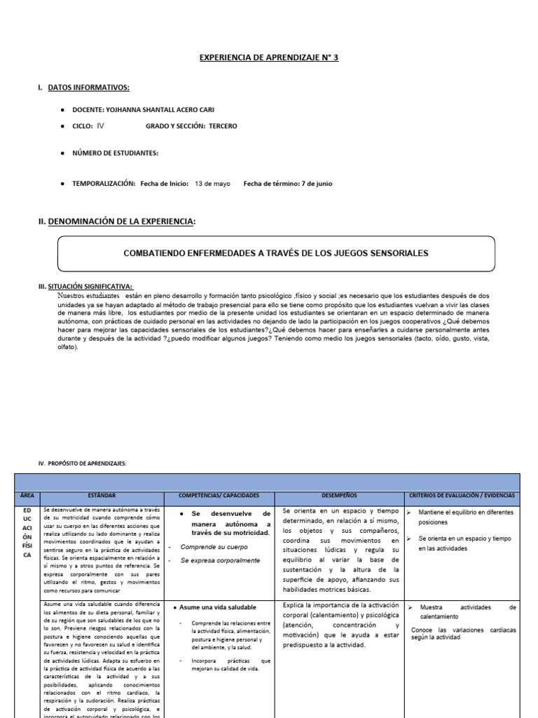 EXPERIENCIA DE APRENDIZAJE 3-3ro | PDF | Aprendizaje | Experiencia