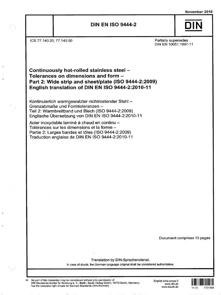 Din en Iso 9444-2-2010 | PDF